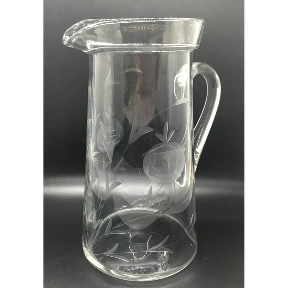 Unbranded | Dining | Etched Glass Pitcher Large Elegant Flowers Vines ...